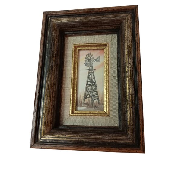 Vintage | Art | Vintage Texas Windmill Miniature Painting Signed Connie ...